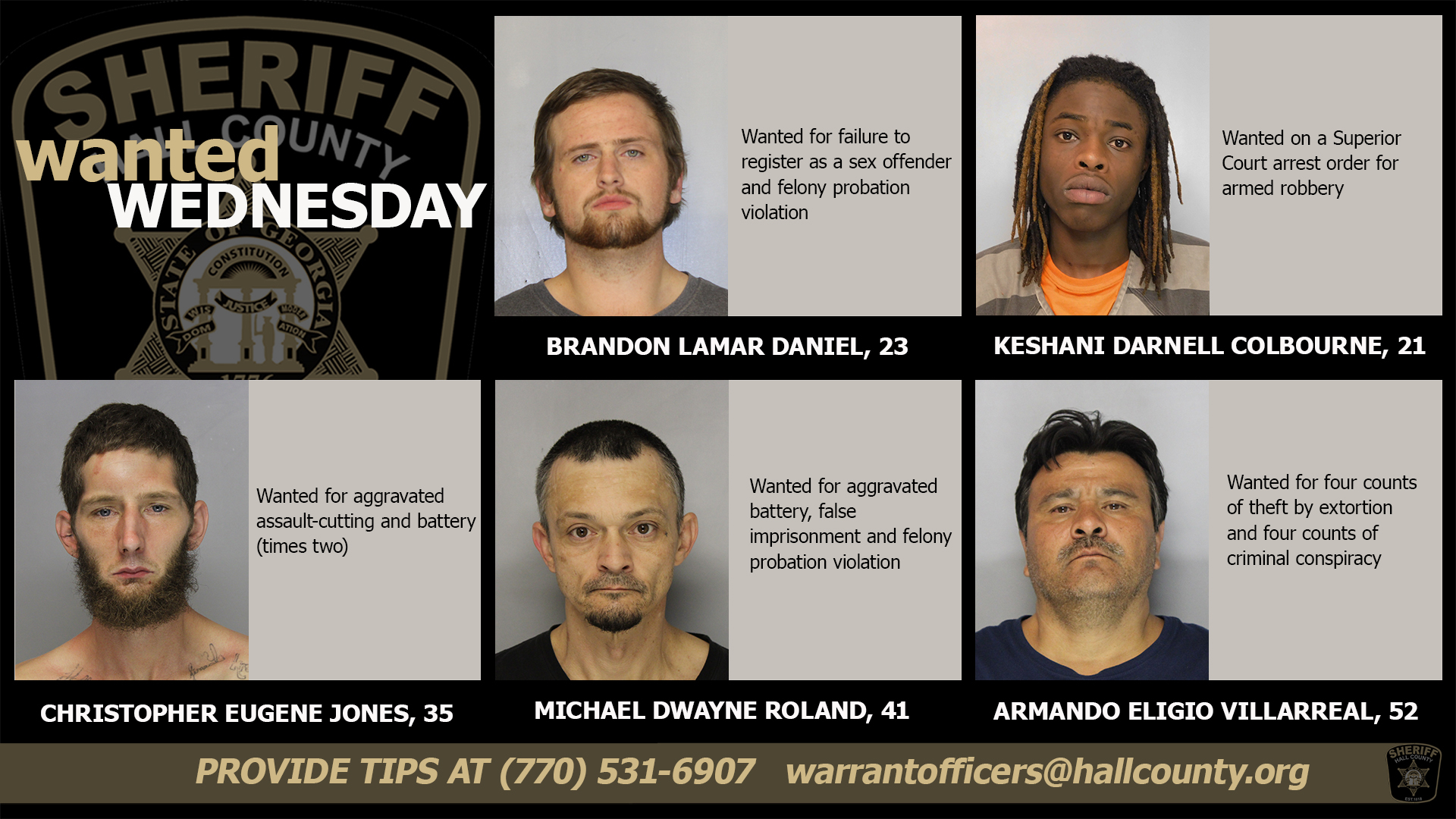 FROM THE HALL CO. SHERIFF'S OFFICE: THIS WEEK'S 'WANTED WEDNESDAY'