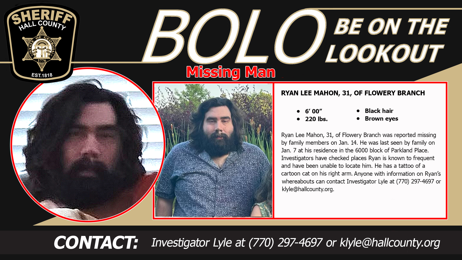 HCSO: BOLO - MISSING MAN