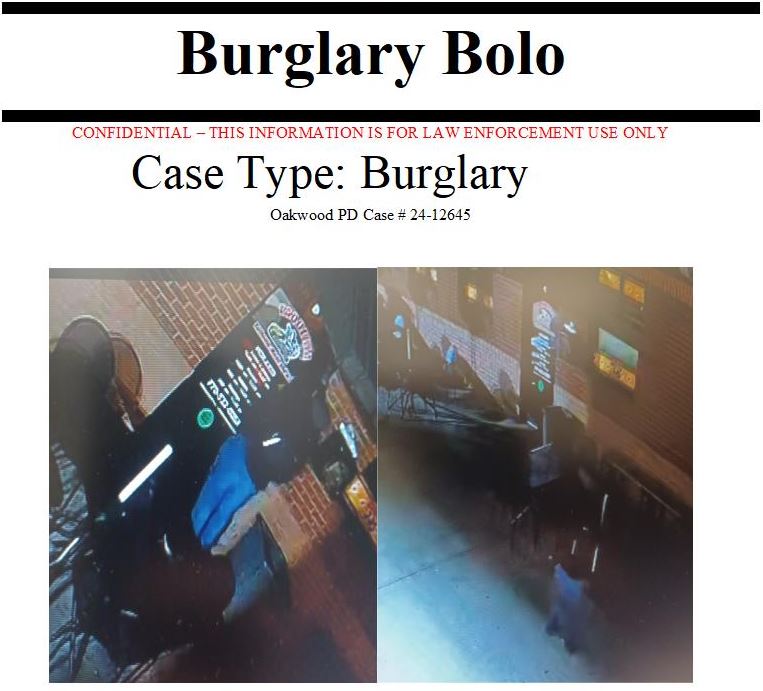 Oakwood PD Bolo: Burglary suspect