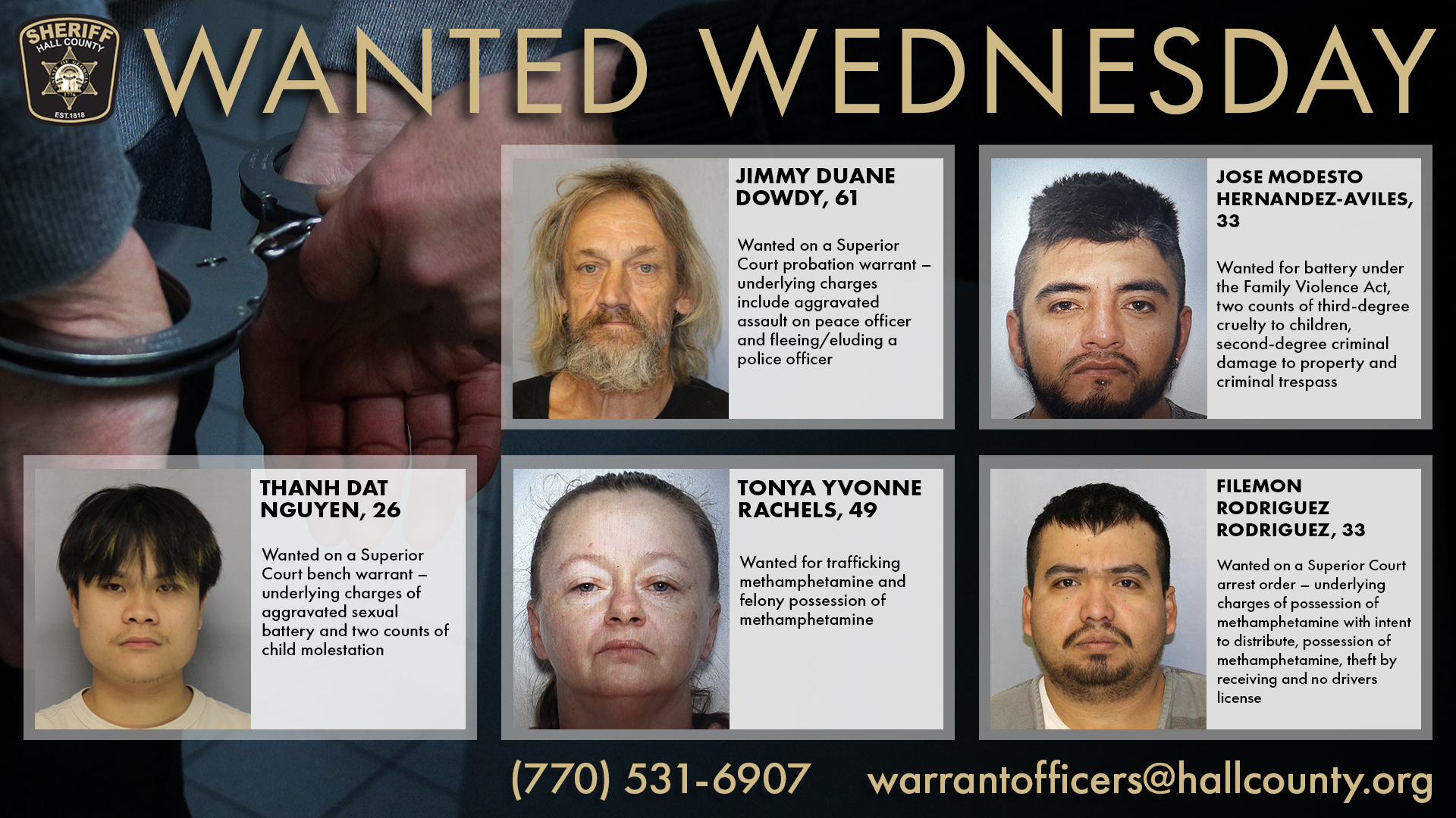 HCSO Wanted Wednesday includes alleged child molester