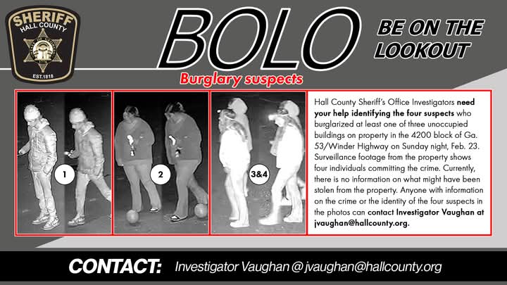 HCSO BOLO: Four burglary suspects