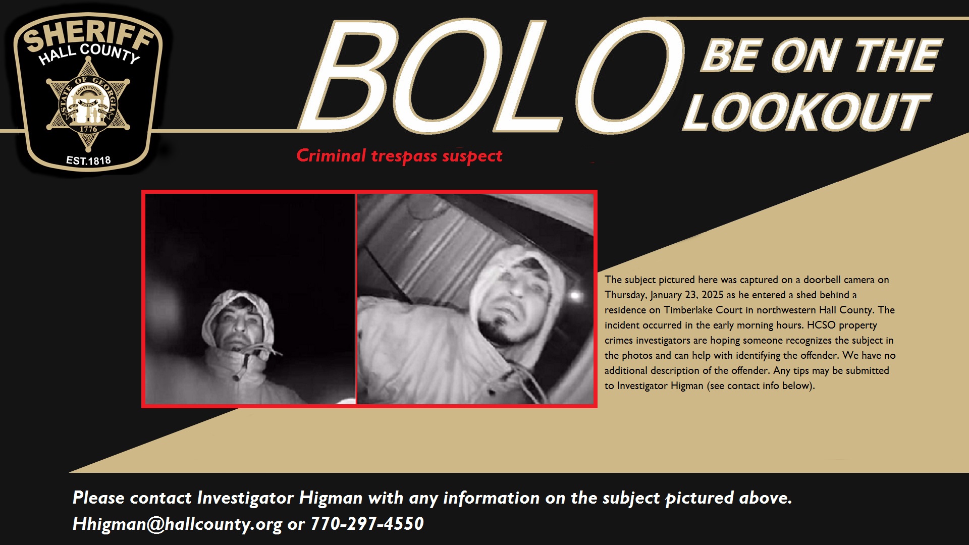 UPDATE - CAPTURED: North Hall 'creeper'